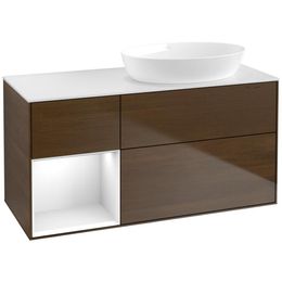 Villeroy & Boch Villeroy und Boch Finion Waschtischunterschrank FA41GFGN 120cm, Abdeckplatte white matt, Regale Glossy white lacquer, Walnut veneer