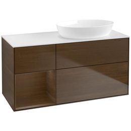 Villeroy & Boch Villeroy und Boch Finion Waschtischunterschrank FA41GNGN 120cm, Abdeckplatte white matt, Regale Walnut Veneer, Walnut veneer