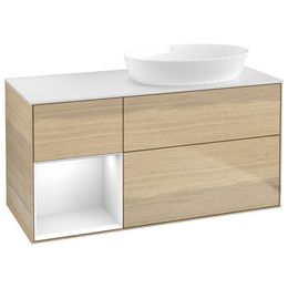 Villeroy & Boch Villeroy und Boch Finion Waschtischunterschrank GA41GFPC 120cm, Abdeckplatte white matt, Emotion, Regale Glossy white lacquer, Oak Veneer