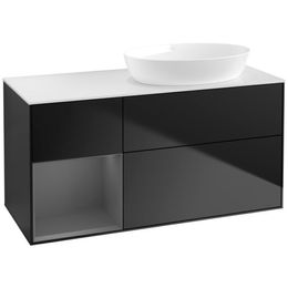 Villeroy & Boch Villeroy und Boch Finion Waschtischunterschrank FA41GKPD 120cm, Abdeckplatte white matt, Regale Anthracite matt lacquer, Black matt lacquer