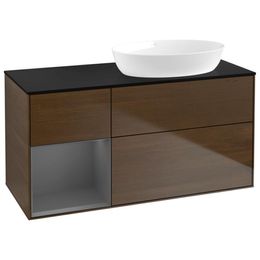Villeroy & Boch Villeroy und Boch Finion Waschtischunterschrank GA42GKGN 120cm, Abdeckplatte black matt, Emotion, Regale Anthracite matt lacquer, Walnut veneer