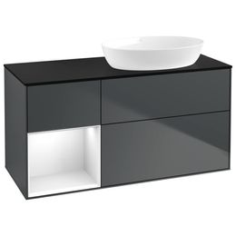 Villeroy & Boch Villeroy und Boch Finion Waschtischunterschrank GA42GFHG 120cm, Abdeckplatte black matt, Emotion, Regale Glossy white lacquer, Midnight Blue Matt Lacquer