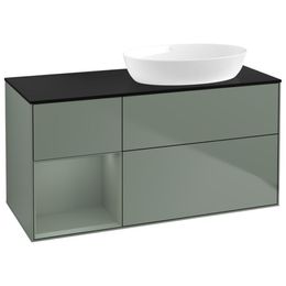Villeroy & Boch Villeroy und Boch Finion Waschtischunterschrank GA42GMGM 120cm, Abdeckplatte black matt, Emotion, Regale Olive matt lacquer, Olive Matt Lacquer