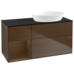 Villeroy & Boch Villeroy und Boch Finion Waschtischunterschrank GA42GNGN 120cm, Abdeckplatte black matt, Emotion, Regale Walnut Veneer, Walnut veneer