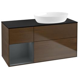 Villeroy & Boch Villeroy und Boch Finion Waschtischunterschrank GA42HGGN 120cm, Abdeckplatte black matt, Emotion, Regale Midnight matt lacquer, Walnut veneer