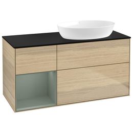 Villeroy & Boch Villeroy und Boch Finion Waschtischunterschrank GA42GMPC 120cm, Abdeckplatte black matt, Emotion, Regale Olive matt lacquer, Oak Veneer