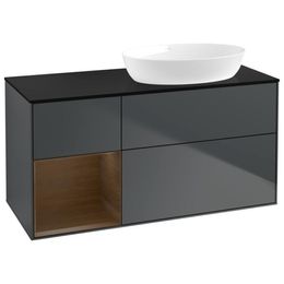 Villeroy & Boch Villeroy und Boch Finion Waschtischunterschrank GA42GNHG 120cm, Abdeckplatte black matt, Emotion, Regale Walnut Veneer, Midnight Blue Matt Lacquer