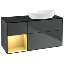 Villeroy & Boch Villeroy und Boch Finion Waschtischunterschrank GA42HFHG 120cm, Abdeckplatte black matt, Emotion, Regale Gold matt lacquer, Midnight Blue Matt Lacquer