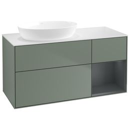 Villeroy & Boch Villeroy und Boch Finion Waschtischunterschrank GA51HGGM 120cm, Abdeckplatte white matt, Emotion, Regale Midnight matt lacquer, Olive Matt Lacquer