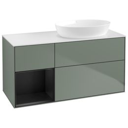 Villeroy & Boch Villeroy und Boch Finion Waschtischunterschrank GA41PDGM 120cm, Abdeckplatte white matt, Emotion, Regale Black matt lacquer, Olive Matt Lacquer