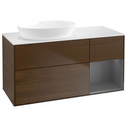 Villeroy & Boch Villeroy und Boch Finion Waschtischunterschrank GA51GKGN 120cm, Abdeckplatte white matt, Emotion, Regale Anthracite matt lacquer, Walnut veneer