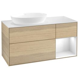 Villeroy & Boch Villeroy und Boch Finion Waschtischunterschrank GA51GFPC 120cm, Abdeckplatte white matt, Emotion, Regale Glossy white lacquer, Oak Veneer