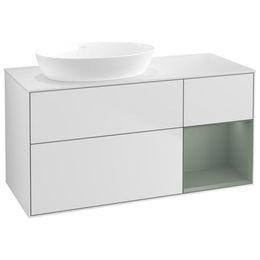 Villeroy & Boch Villeroy und Boch Finion Waschtischunterschrank GA51GMMT 120cm, Abdeckplatte white matt, Emotion, Regale Olive matt lacquer, White matt lacquer