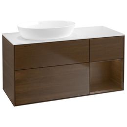 Villeroy & Boch Villeroy und Boch Finion Waschtischunterschrank GA51GNGN 120cm, Abdeckplatte white matt, Emotion, Regale Walnut Veneer, Walnut veneer