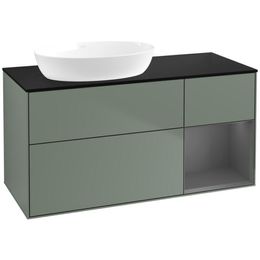 Villeroy & Boch Villeroy und Boch Finion Waschtischunterschrank FA52GKGM 120cm, Abdeckplatte black matt, Regale Anthracite matt lacquer, Olive Matt Lacquer