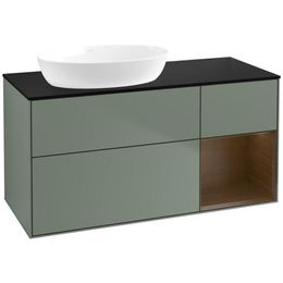 Villeroy & Boch Villeroy und Boch Finion Waschtischunterschrank FA52GNGM 120cm, Abdeckplatte black matt, Regale Walnut Veneer, Olive Matt Lacquer