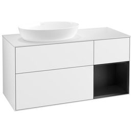 Villeroy & Boch Villeroy und Boch Finion Waschtischunterschrank GA51PDGF 120cm, Abdeckplatte white matt, Emotion, Regale Black matt lacquer, Glossy white lacquer