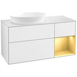 Villeroy & Boch Villeroy und Boch Finion Waschtischunterschrank FA51HFGF 120cm, Abdeckplatte white matt, Regale Gold matt lacquer, Glossy white lacquer