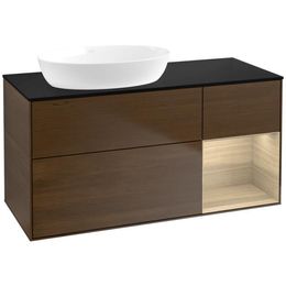 Villeroy & Boch Villeroy und Boch Finion Waschtischunterschrank FA52PCGN 120cm, Abdeckplatte black matt, Regale Oak Veneer, Walnut veneer