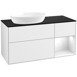 Villeroy & Boch Villeroy und Boch Finion Waschtischunterschrank FA52GFGF 120cm, Abdeckplatte black matt, Regale Glossy white lacquer, Glossy white lacquer