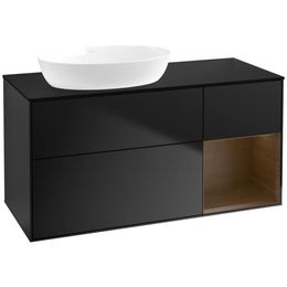 Villeroy & Boch Villeroy und Boch Finion Waschtischunterschrank FA52GNPD 120cm, Abdeckplatte black matt, Regale Walnut Veneer, Black matt lacquer