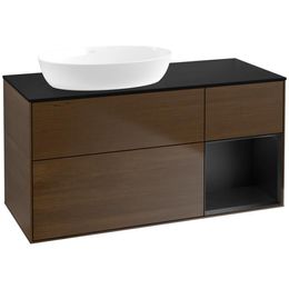 Villeroy & Boch Villeroy und Boch Finion Waschtischunterschrank FA52PDGN 120cm, Abdeckplatte black matt, Regale Black matt lacquer, Walnut veneer