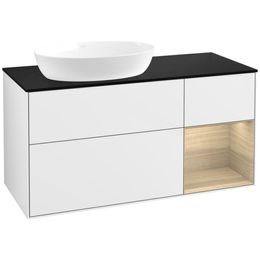 Villeroy & Boch Villeroy und Boch Finion Waschtischunterschrank FA52PCGF 120cm, Abdeckplatte black matt, Regale Oak Veneer, Glossy white lacquer