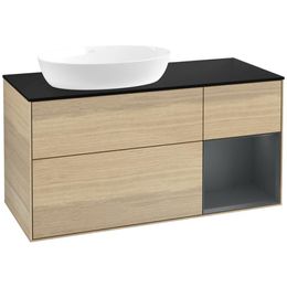 Villeroy & Boch Villeroy und Boch Finion Waschtischunterschrank FA52HGPC 120cm, Abdeckplatte black matt, Regale Midnight matt lacquer, Oak Veneer