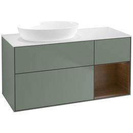 Villeroy & Boch Villeroy und Boch Finion Waschtischunterschrank FA51GNGM 120cm, Abdeckplatte white matt, Regale Walnut Veneer, Olive Matt Lacquer