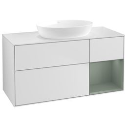 Villeroy & Boch Villeroy und Boch Finion Waschtischunterschrank GA71GMMT 120cm, Abdeckplatte white matt, Emotion, Regale Olive matt lacquer, White matt lacquer
