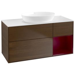 Villeroy & Boch Villeroy und Boch Finion Waschtischunterschrank GA71HBGN 120cm, Abdeckplatte white matt, Emotion, Regale Peony matt lacquer, Walnut veneer