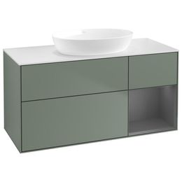 Villeroy & Boch Villeroy und Boch Finion Waschtischunterschrank GA71GKGM 120cm, Abdeckplatte white matt, Emotion, Regale Anthracite matt lacquer, Olive Matt Lacquer