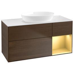 Villeroy & Boch Villeroy und Boch Finion Waschtischunterschrank GA71HFGN 120cm, Abdeckplatte white matt, Emotion, Regale Gold matt lacquer, Walnut veneer
