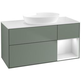 Villeroy & Boch Villeroy und Boch Finion Waschtischunterschrank FA71MTGM 120cm, Abdeckplatte white matt, Regale White matt lacquer, Olive Matt Lacquer