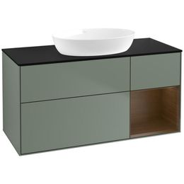 Villeroy & Boch Villeroy und Boch Finion Waschtischunterschrank FA72GNGM 120cm, Abdeckplatte black matt, Regale Walnut Veneer, Olive Matt Lacquer