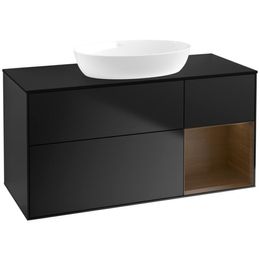Villeroy & Boch Villeroy und Boch Finion Waschtischunterschrank FA72GNPD 120cm, Abdeckplatte black matt, Regale Walnut Veneer, Black matt lacquer