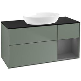 Villeroy & Boch Villeroy und Boch Finion Waschtischunterschrank FA72GKGM 120cm, Abdeckplatte black matt, Regale Anthracite matt lacquer, Olive Matt Lacquer