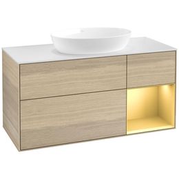 Villeroy & Boch Villeroy und Boch Finion Waschtischunterschrank FA71HFPC 120cm, Abdeckplatte white matt, Regale Gold matt lacquer, Oak Veneer
