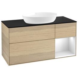Villeroy & Boch Villeroy und Boch Finion Waschtischunterschrank FA72MTPC 120cm, Abdeckplatte black matt, Regale White matt lacquer, Oak Veneer