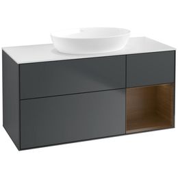 Villeroy & Boch Villeroy und Boch Finion Waschtischunterschrank FA71GNHG 120cm, Abdeckplatte white matt, Regale Walnut Veneer, Midnight Blue Matt Lacquer
