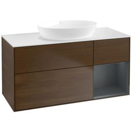 Villeroy & Boch Villeroy und Boch Finion Waschtischunterschrank FA71HGGN 120cm, Abdeckplatte white matt, Regale Midnight matt lacquer, Walnut veneer