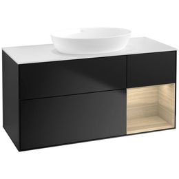 Villeroy & Boch Villeroy und Boch Finion Waschtischunterschrank FA71PCPD 120cm, Abdeckplatte white matt, Regale Oak Veneer, Black matt lacquer