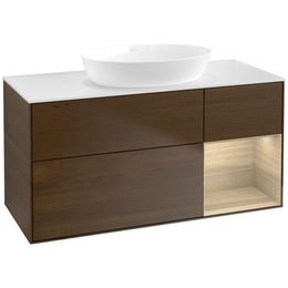 Villeroy & Boch Villeroy und Boch Finion Waschtischunterschrank FA71PCGN 120cm, Abdeckplatte white matt, Regale Oak Veneer, Walnut veneer