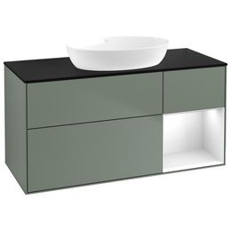 Villeroy & Boch Villeroy und Boch Finion Waschtischunterschrank GA72GFGM 120cm, Abdeckplatte black matt, Emotion, Regale Glossy white lacquer, Olive Matt Lacquer