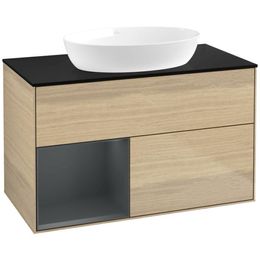 Villeroy & Boch Villeroy und Boch Finion Waschtischunterschrank FA12HGPC 100cm, Abdeckplatte black matt, Regale Midnight matt lacquer, Oak Veneer