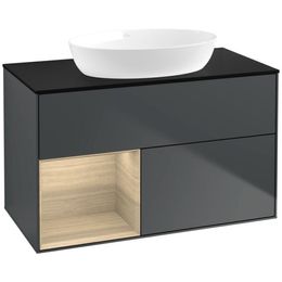 Villeroy & Boch Villeroy und Boch Finion Waschtischunterschrank FA12PCHG 100cm, Abdeckplatte black matt, Regale Oak Veneer, Midnight Blue Matt Lacquer