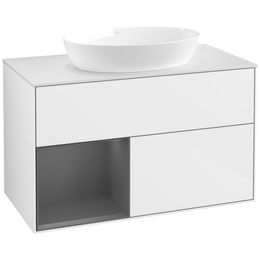 Villeroy & Boch Villeroy und Boch Finion Waschtischunterschrank FA11GKGF 100cm, Abdeckplatte white matt, Regale Anthracite matt lacquer, Glossy white lacquer