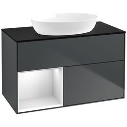 Villeroy & Boch Villeroy und Boch Finion Waschtischunterschrank FA12MTHG 100cm, Abdeckplatte black matt, Regale White matt lacquer, Midnight Blue Matt Lacquer