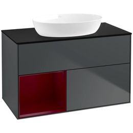 Villeroy & Boch Villeroy und Boch Finion Waschtischunterschrank FA12HBHG 100cm, Abdeckplatte black matt, Regale Peony matt lacquer, Midnight Blue Matt Lacquer