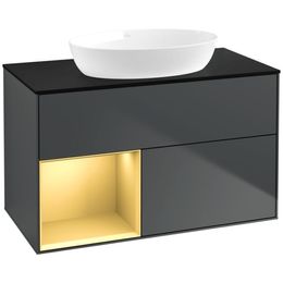 Villeroy & Boch Villeroy und Boch Finion Waschtischunterschrank FA12HFHG 100cm, Abdeckplatte black matt, Regale Gold matt lacquer, Midnight Blue Matt Lacquer